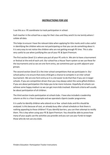 PE participation tracker- class & whole school | Teaching Resources