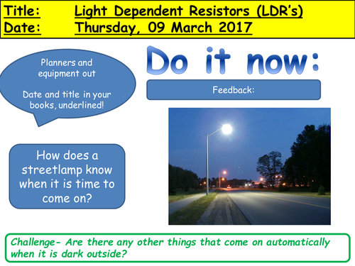 Light dependent resistors lesson (lesson 11) | Teaching Resources