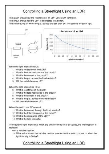Light dependent resistors lesson (lesson 11) | Teaching Resources