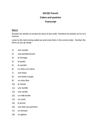 IGCSE French: Food and drink (Part 6): Cakes and pastries | Teaching ...