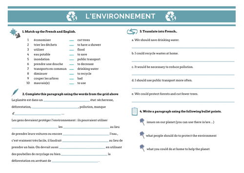 GCSE French revision Environment | Teaching Resources