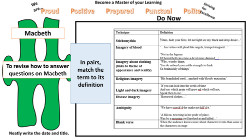 AQA 2017 Macbeth - how to answer a question in the exam | Teaching Resources
