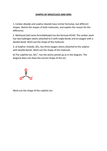 Shapes of Molecules and Ions | Teaching Resources