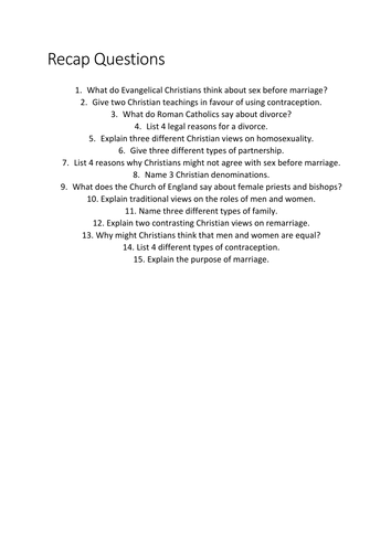 AQA GCSE Religious Studies Theme A: Relationships and Families ...