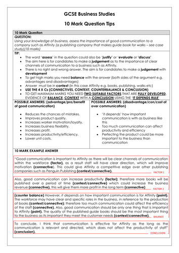 GCSE Business Studies Exam Tips/Answers | Teaching Resources