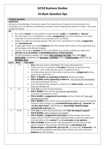 GCSE Business Studies Exam Tips/Answers | Teaching Resources