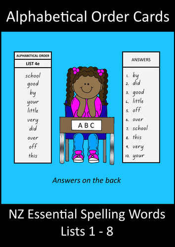 NZ Essential Spelling Words - alphabetical order cards | Teaching Resources