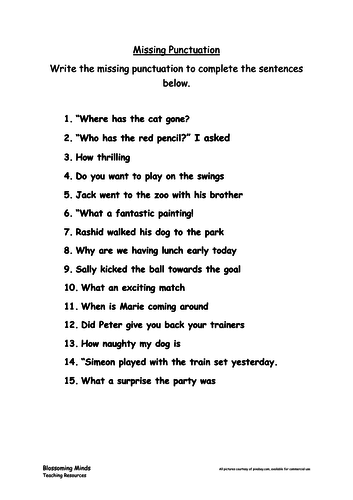 Year 2 SPaG - Missing Punctuation | Teaching Resources