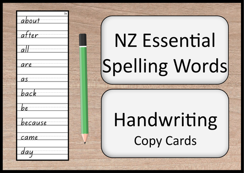 New Zealand Essential Spelling Words - Handwriting Copy Cards ...
