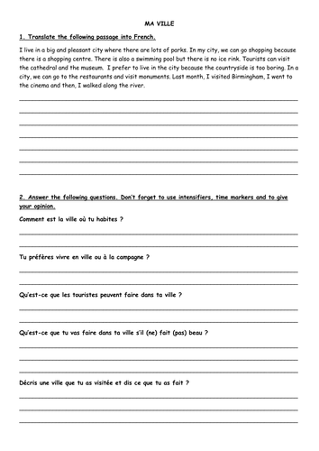 GCSE French revision 'Ma ville' | Teaching Resources