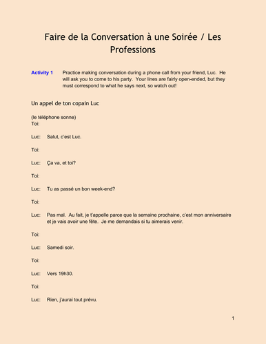 GCSE FRENCH: French Speaking Activity: Faire de la Conversation ...