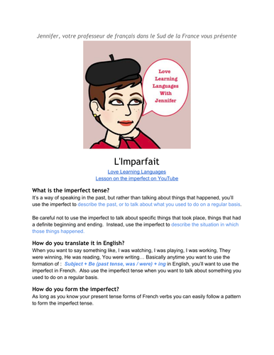 GCSE FRENCH: French Imperfect Tense: Lesson + Exercises - l'Imparfait ...