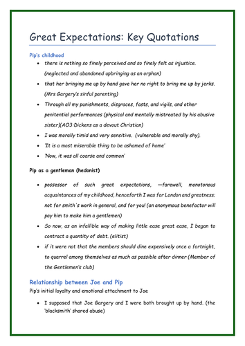 Great Expectations Key Quotations (Highly recommended by GCSE students ...