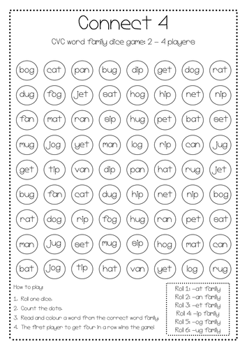 Connect 4 CVC word family game | Teaching Resources