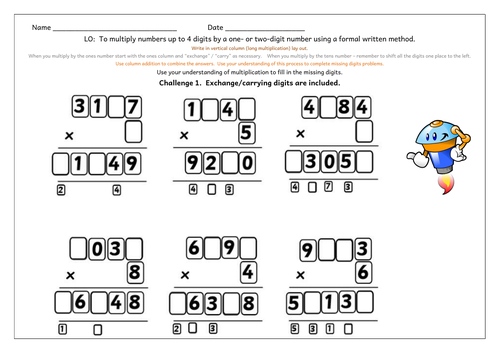 Multiplication Year 5 (Y6) Written Multiplication 4-digit x1 or 2-digit ...