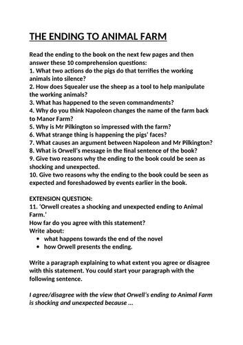 Animal Farm Chapter 10 lesson. | Teaching Resources
