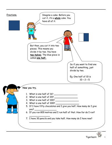 Maths fractions explainer worksheet with simple word questions ...