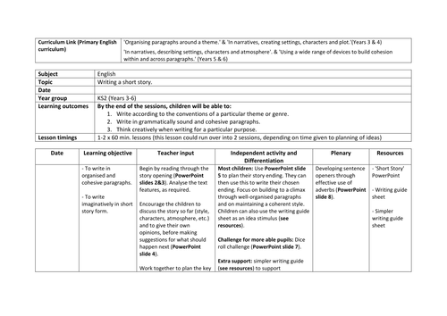 Short Story Creative Writing Lesson (KS2 English) | Teaching Resources