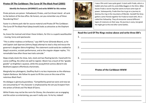 Two lessons - Features of film review writing - KS3 Y9 GCSE ...
