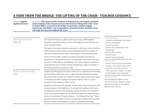 A View from the Bridge: The Lifting of the Chair Scene! (Exploring ...