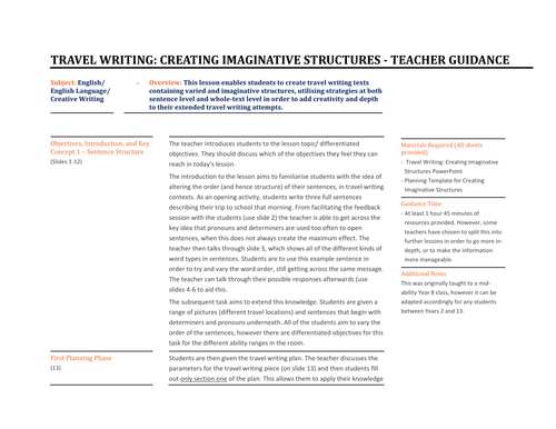 Travel Writing: Creating Imaginative Structures! | Teaching Resources