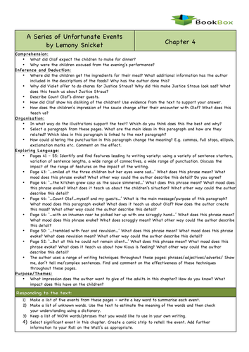 A Series of Unfortunate Events - The Bad Beginnings Guided Reading ...