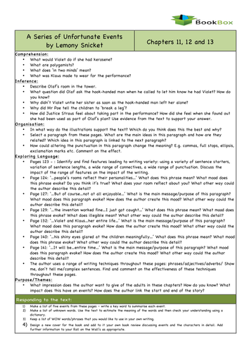 A Series of Unfortunate Events - The Bad Beginnings Guided Reading ...