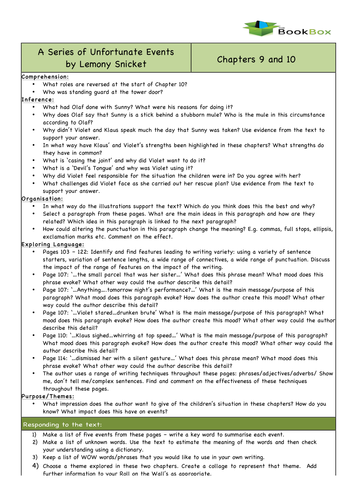 A Series of Unfortunate Events - The Bad Beginnings Guided Reading ...