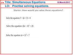 Simultaneous Equations | Teaching Resources