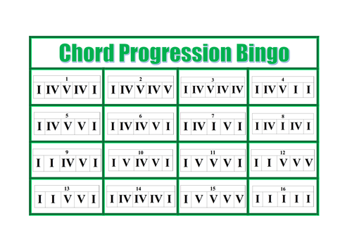 Chord Progression Bingo Cards including Audio for Music Lessons ...