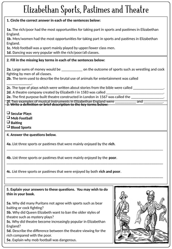 Elizabethan Sport Theatre Pastimes - Elizabethan England - GCSE History ...