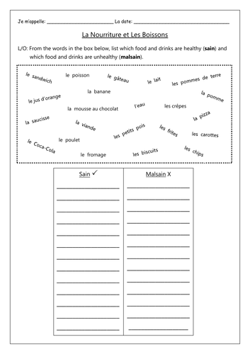 FRENCH - Food and drinks activities - Worksheets | Teaching Resources