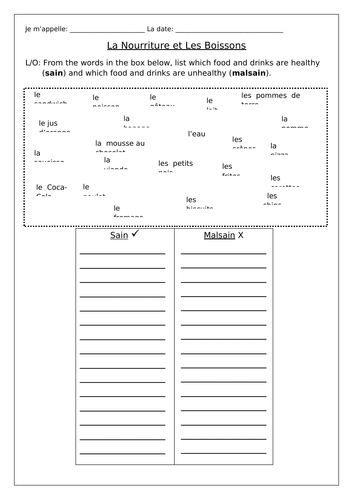 FRENCH - Food and drinks activities - Worksheets | Teaching Resources