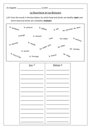 FRENCH - Food and drinks activities - Worksheets | Teaching Resources