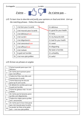 FRENCH - Food and drinks activities - Worksheets | Teaching Resources