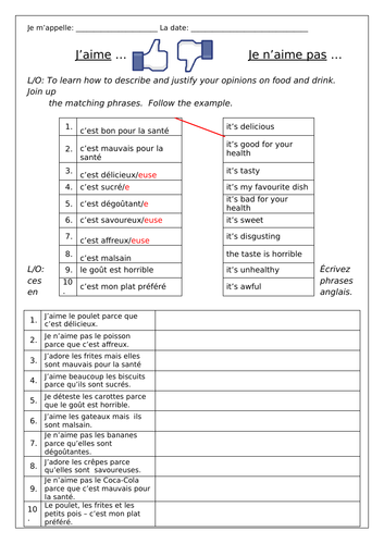 FRENCH - Food and drinks activities - Worksheets | Teaching Resources