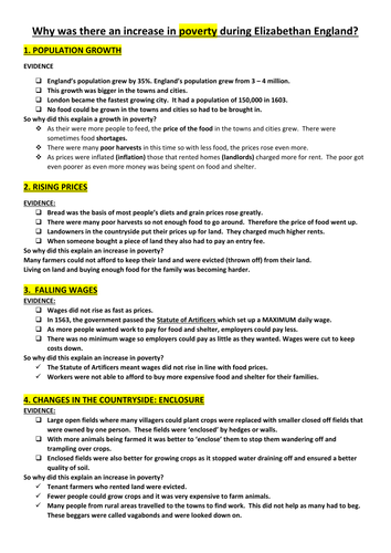 GCSE Edexcel: Elizabethan England - Causes of poverty and vagabondage ...