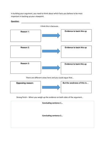 Writing Plan/Guide - Building an Argument | Teaching Resources