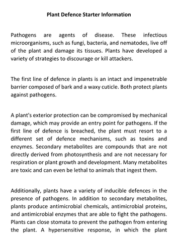 A Level Biology Plant Defences Lesson & Activities | Teaching Resources