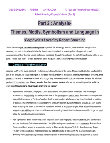 GCSE ENGLISH Robert Browning- Porphyria's Lover part 2: POETRY ...