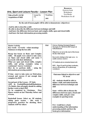 GCSE PE Lesson Plans B | Teaching Resources