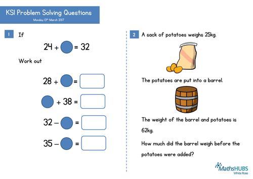 KS1 - Problem Solving Question of the Day - 13th March - Addition and ...