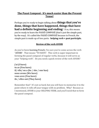 GCSE FRENCH: Passé Composé of Regular French Verbs Lesson - Verbes ...