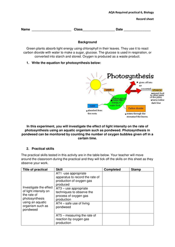 AQA Rate of photosynthesis required practical | Teaching Resources