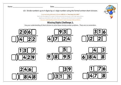 Division Year 5 (Y6) Written Short Division Differentiated Worksheets ...