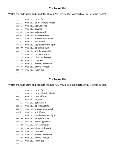 Bucket List |Full Lesson and Activities | Teaching Resources