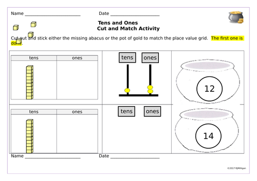 St Patrick's Day:Place Value Tens/Ones, Partition, Abacus/Numbers ...