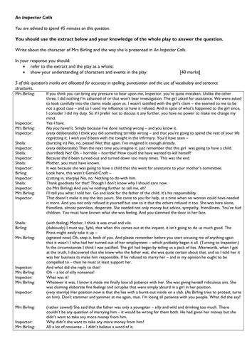 An Inspector Calls Eduqas Exploding Extract Mrs Birling | Teaching ...