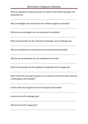Electrolysis of aqueous solutions and half equations GCSE | Teaching ...