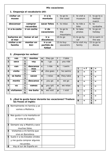 Spanish GCSE Las vacaciones: Holidays - Present tense verbs, vocabulary ...